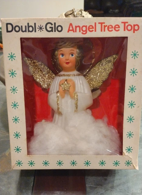 VINTAGE DOUBL* GLO Angel Tree Top Topper Plastic Gold Glitter Accents ...