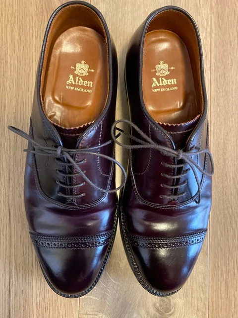 ALDEN BURGUNDY SHELL Cordovan Cap Toe Shoes 8D Men's Business Leather £ ...