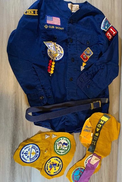 VINTAGE BSA CUB Scout Uniform Shirt with Patches 70s Belt B107 £29.85 ...
