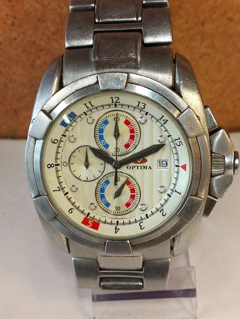 OPTIMA CHRONOGRAPH QUARTZ Cadran Blanc HOMME Full Travail Tout Original ...