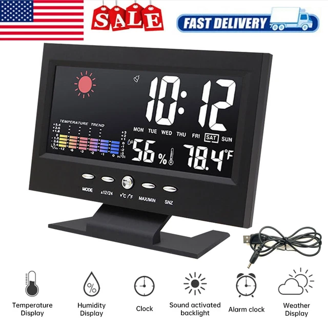 DIGITAL LED DESK Alarm Clock Display USB/Battery Large Mirror Snooze ...