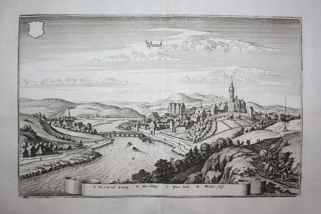 PENIG ZWICKAUER MULDE Sachsen Ansicht engraving Kupferstich Merian 1650 EUR 38,99 - PicClick DE