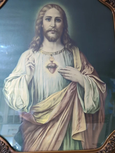 VINTAGE PRINT JESUS Christ Sacred Heart Novena Blessing Icon Ornate ...