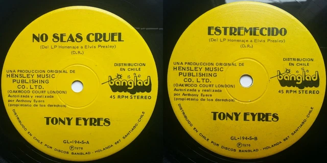 TONY EYRES ELVIS Presley Don't Be Cruel/All Shook Up 1976 Uniq Presse ...