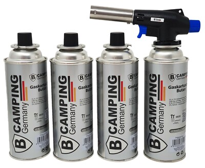 BRENNERAUFSATZ INKL. 4X Gaskartusche Butan Gas Lötbrenner Bunsenbrenner ...