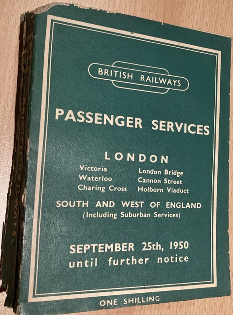 BRITISH RAILWAYS PASSENGER Services Timetable London South & West ...