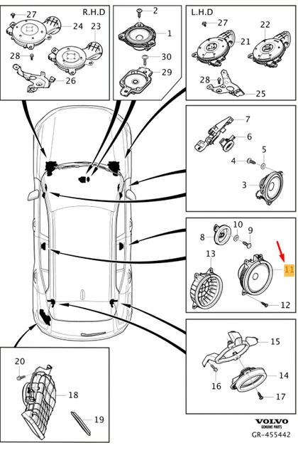 HAUT-PARLEUR DE BASE de porte arrière VOLVO XC40 31489043 NEUF ORIGINAL ...