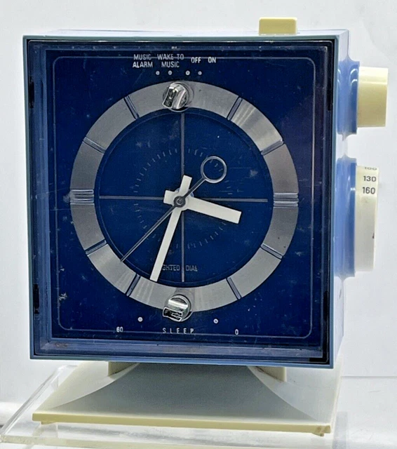 VINTAGE GE GENERAL Electric Blue Alarm Clock AM Radio C2441 Square ...