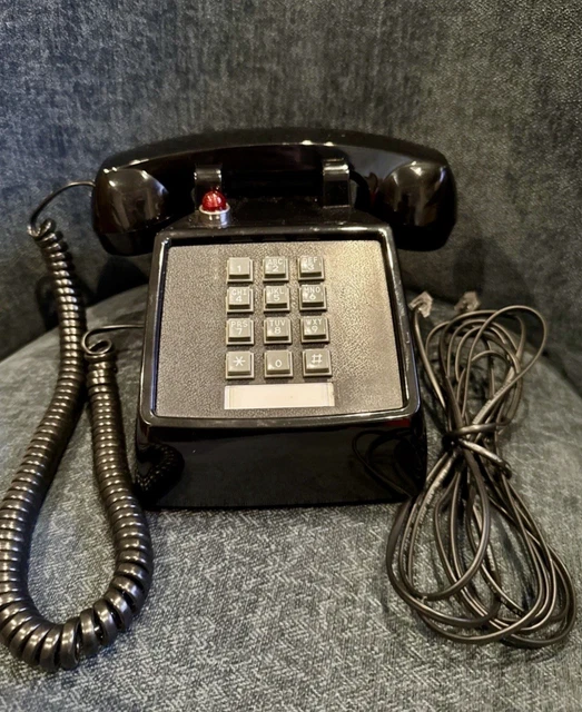 VINTAGE BITTEL BLACK Push Button Desk Phone Red Flash Tested Working ...