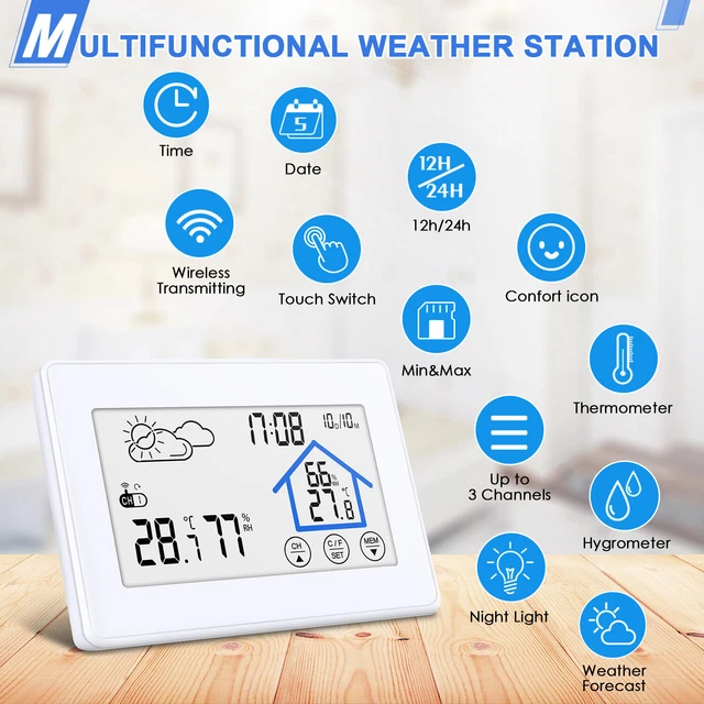 DIGOO LCD FUNK-WETTERSTATION mit Außensenor Funkuhr Kalender Vorhersage ...