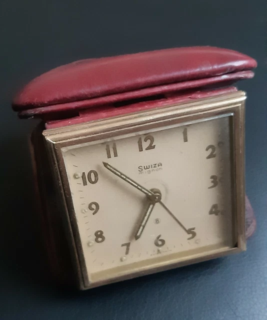 SWIZA MIGNON REISEWECKER In Rotes Kunstlederetui Circa 1950 Swiss Made ...