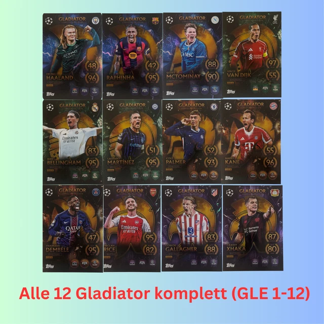 TOPPS MATCH ATTAX 25/26 CL 2025/2026 Complete All 12 Gladiators Limited ...