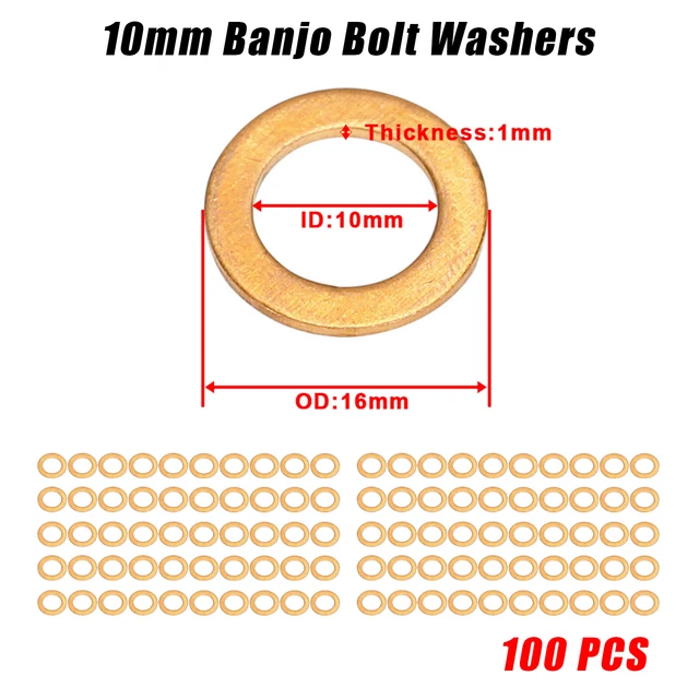 100 PCS 10MM M10 Brake Line Banjo Bolt Washers Copper Motorcycle ...