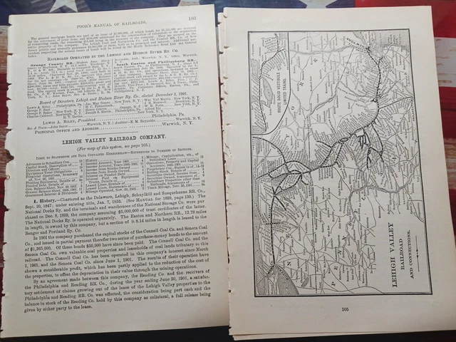 1902 TRAIN ROUTE Map + Report LEHIGH VALLEY RAILROAD Connell Seneca ...