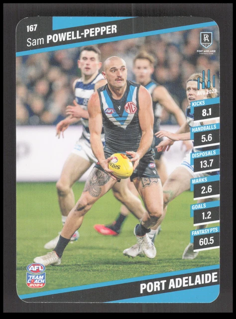 AFL 2024 TEAMCOACH Port Adelaide Sam Powell-Pepper 167 Card CB-1-9-A-22 ...