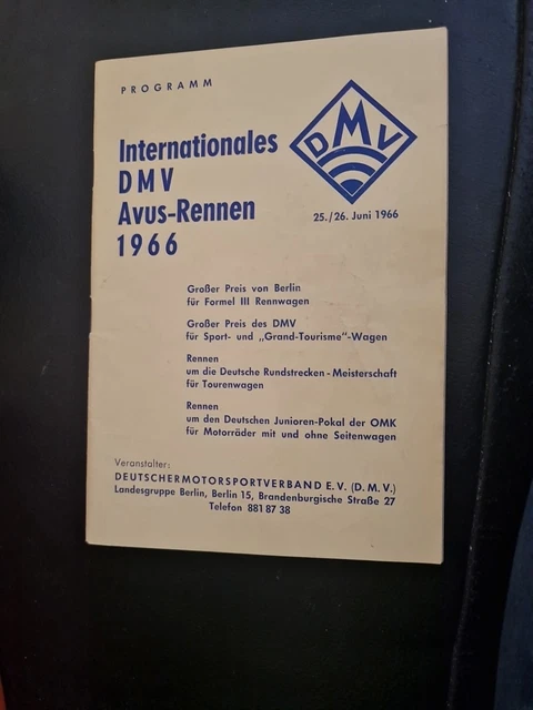 ORIGINAL PROGRAMM DMV Avus Rennen 1966 Großer Preis Von Berlin EUR 27 ...