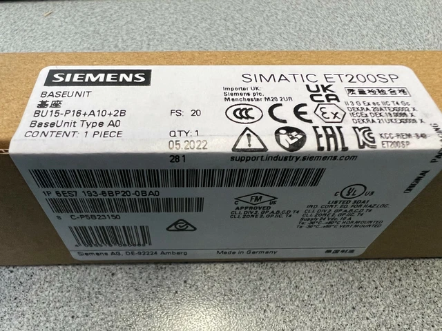 SIEMENS SIMATIC ET 200SP Base Unit Type A0 - 6ES7193-6BP20-0BA0 - NEW ...