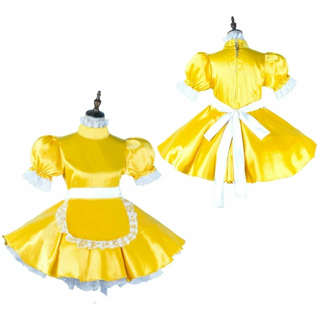 Lockable Yellow Satin Sissy Maid Dress £50 40 Picclick Uk