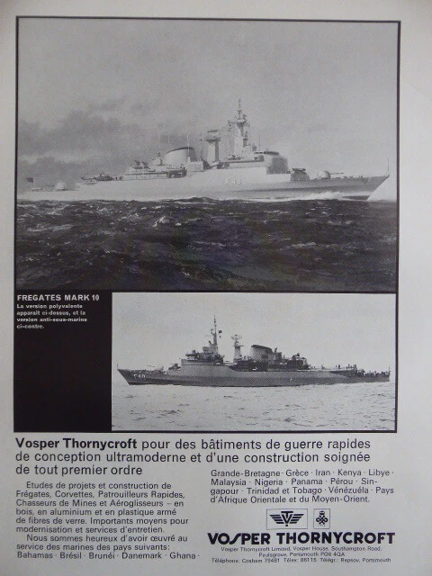 5/1976 PUB VOSPER Thornycroft Marine Frigate Fregate Mark 10 F40 F42 ...