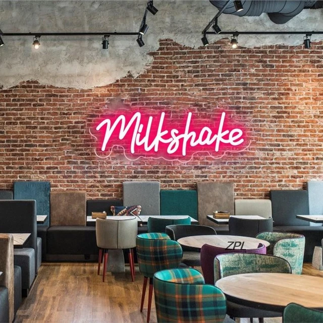 USB LED NEON Sign Ice Cream Milkshake Wall Decor for Store Room Party ...