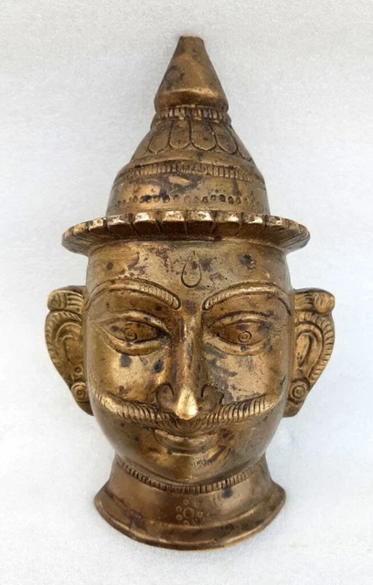 VINTAGE OLD RARE Brass Hand Carved Holy Worship God Shiva Face Head ...