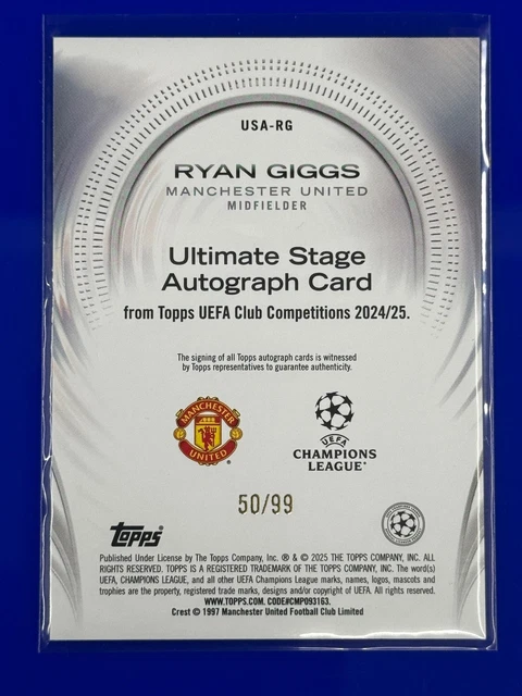 RYAN GIGGS MANCHESTER United Auto Green /99 2024/25 Topps UCC Flagship ...