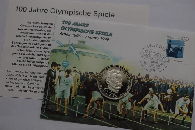 🧭 🇩🇪 GERMANY PROOF 40mm MEDAL 1896-1996 ATLANTA COUBERTIN B62 #133 $63. ...