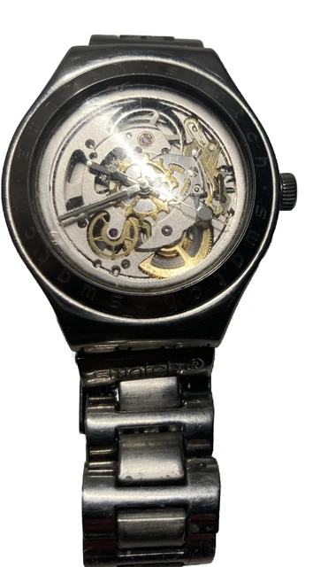 VINTAGE SWATCH SKELETON AUTOMATIC TRANSPARENT FRONT AND BACK RARE WATCH ...