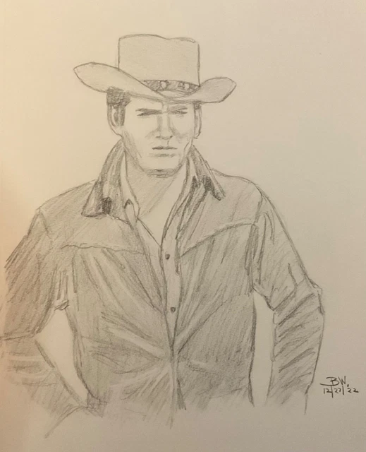 MICHAEL LANDON PENCIL DRAWING 11x14 JOE CARTWRIGHT ORIGINAL PORTRAIT ...
