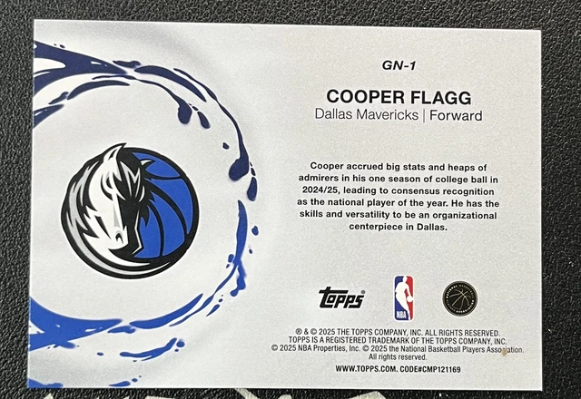 2025-26 TOPPS FLAGSHIP NBA Cooper Flagg #GN-1 RC Rookie Generation Now ...