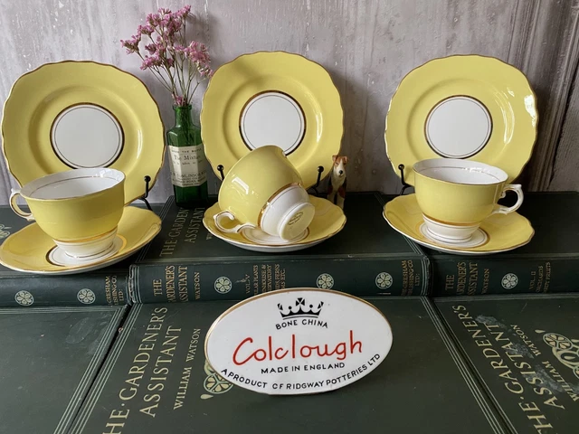 VINTAGE COLCLOUGH HARLEQUIN Ballet Yellow Afternoon Tea Trios Fine Bone ...