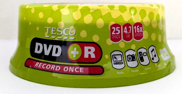 TESCO DVD+R 25 PACK Spindle 4.7GB 16x Speed 120min Blank Recordable DVD ...