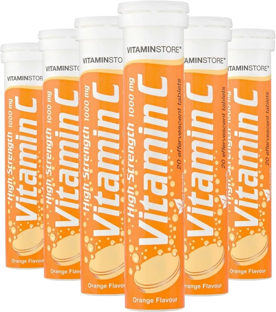 120 VITAMIN C Orange 1000mg Effervescent Tablets 6 Packs of 20 HIGH ...