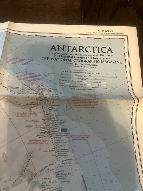 VINTAGE LITHOGRAPHY MAP of Antarctica - National Geographic 1957 ...