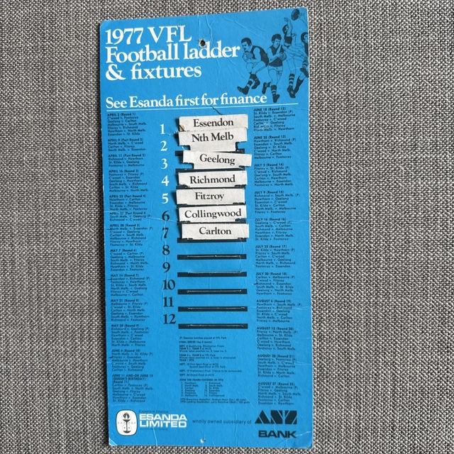 1977 VFL FOOTBALL Fixture And Ladder $15.00 - PicClick AU