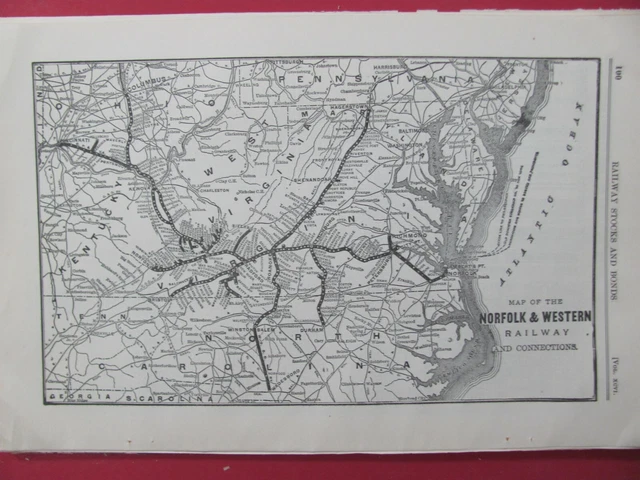 1913 NORFOLK & Western Railroad System Map Routes Stations N&W Rr ...