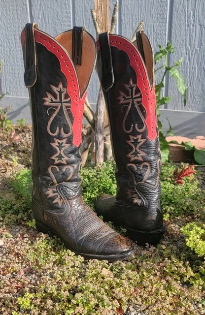 LARAMIE MENS CUSTOM Made 10E/5100 Leather Black W Red Edge Red & White ...