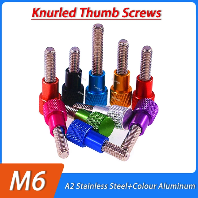 M6 KNURLED THUMB Screws A2 Stainless Steel +Colour Aluminum Hand Turn ...