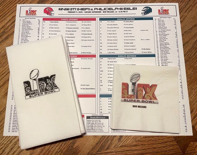 2025 OFFICIAL SUPER BOWL LIX NAPKINS - 7 Large & 7 Small + 1 GAME ...
