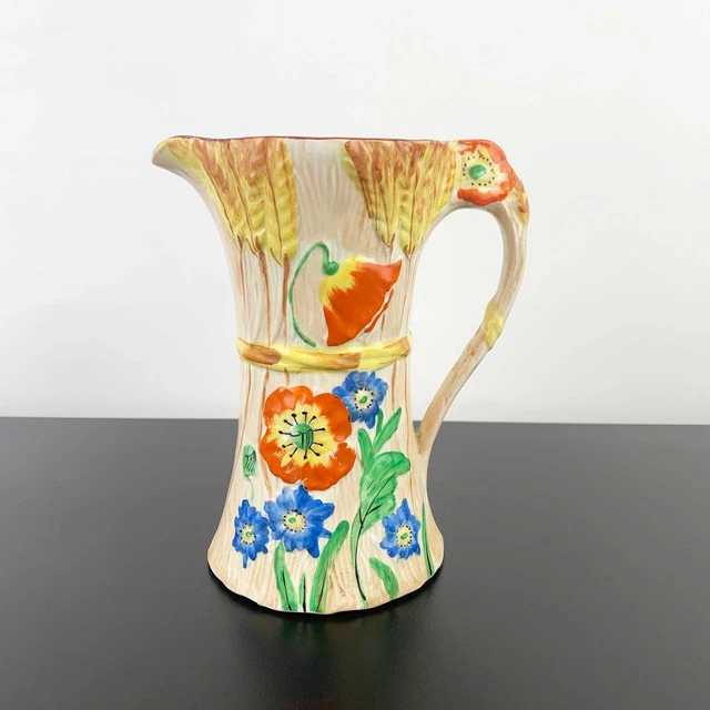 1930S FALCON WARE art deco jug Hand painted poppies and wheat majolica ...