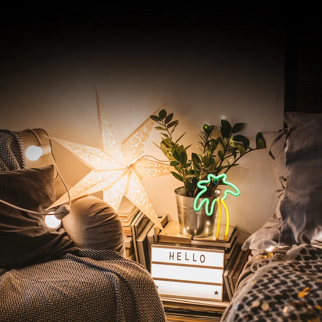 2 PIECES WHITE Plastic Neon Decorative Lights Indoor Palm Tree Coffee ...