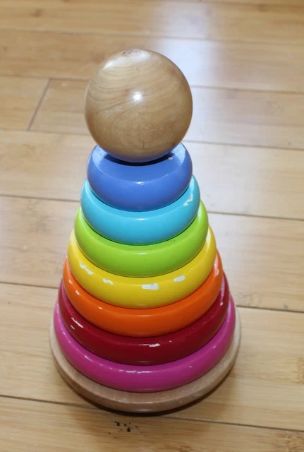 WOODEN RAINBOW RING Stacker Toy Stacking Ring Tower Games Early ...