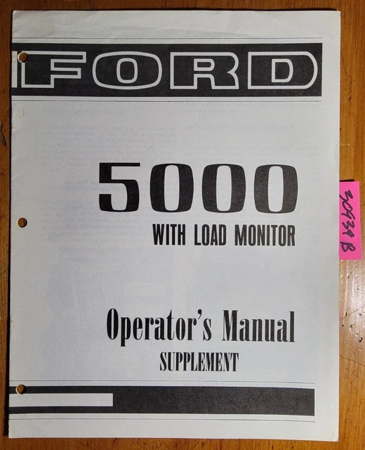 FORD 5000 TRACTOR Load Monitor Owner's Operator's Manual Supplement SE ...