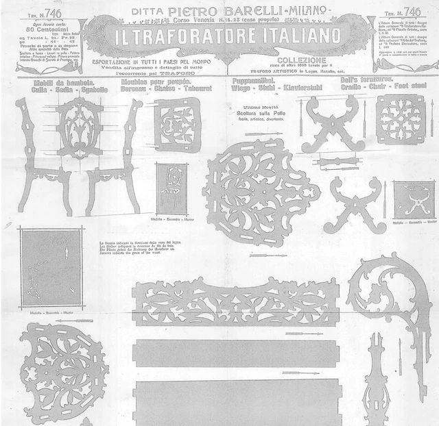 DISEGNO DRAWINGS FRETWORK Pietro Barelli Tav 746 1925 Mobili da bambola ...