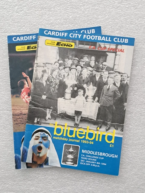 2 CARDIFF CITY FA CUP Football Matchday Programmes-M'BORO 3rd Rd/MAN ...