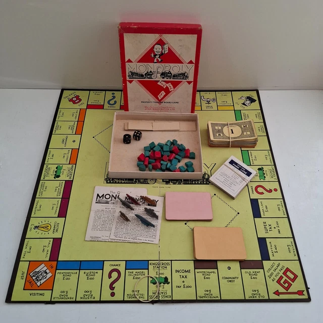 MONOPOLY VINTAGE BOARD Game With Old Metal Tokens 1950's $70.80 ...