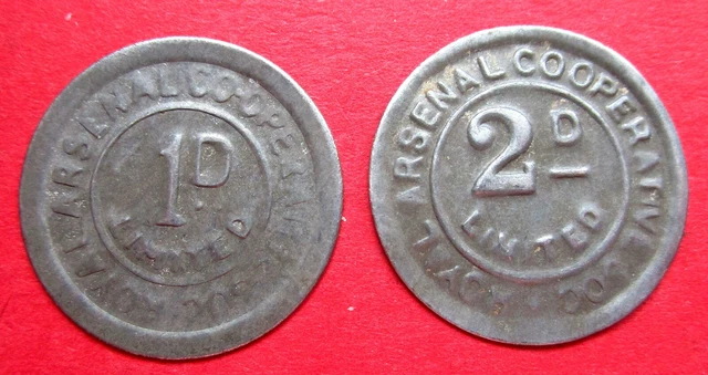 BRITAIN 2 SCARCE VINTAGE 1940-1950's ROYAL ARSENAL CO-OP 1d & 2d TIN ...