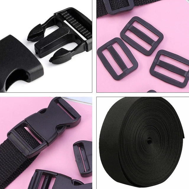 ADJUSTABLE PLASTIC BUCKLES Nylon Webbing Straps Tri-Glide Slides $24.75 ...