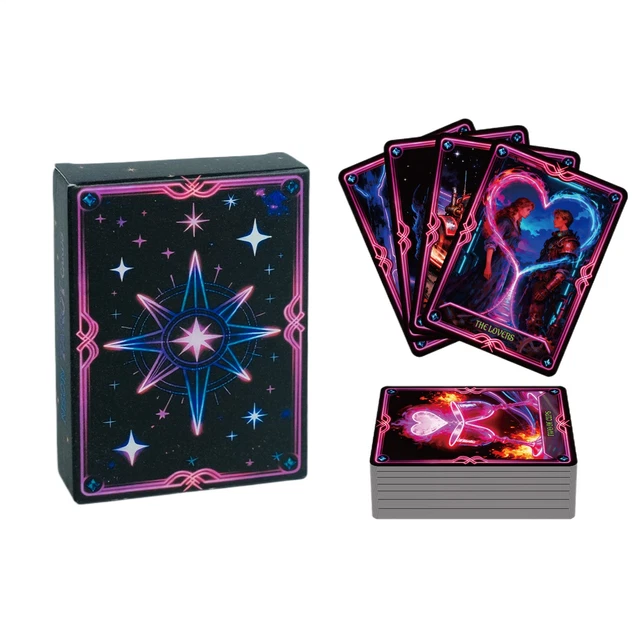 CLASSIC NEON TAROT Cards Deck for Beginners 50 Cards Party Board Game ...