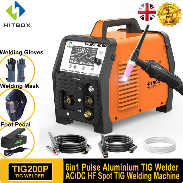 HITBOX AC/DC ALUMINIUM TIG Welder 200A HF/Spot TIG Stick Welding Set AC ...